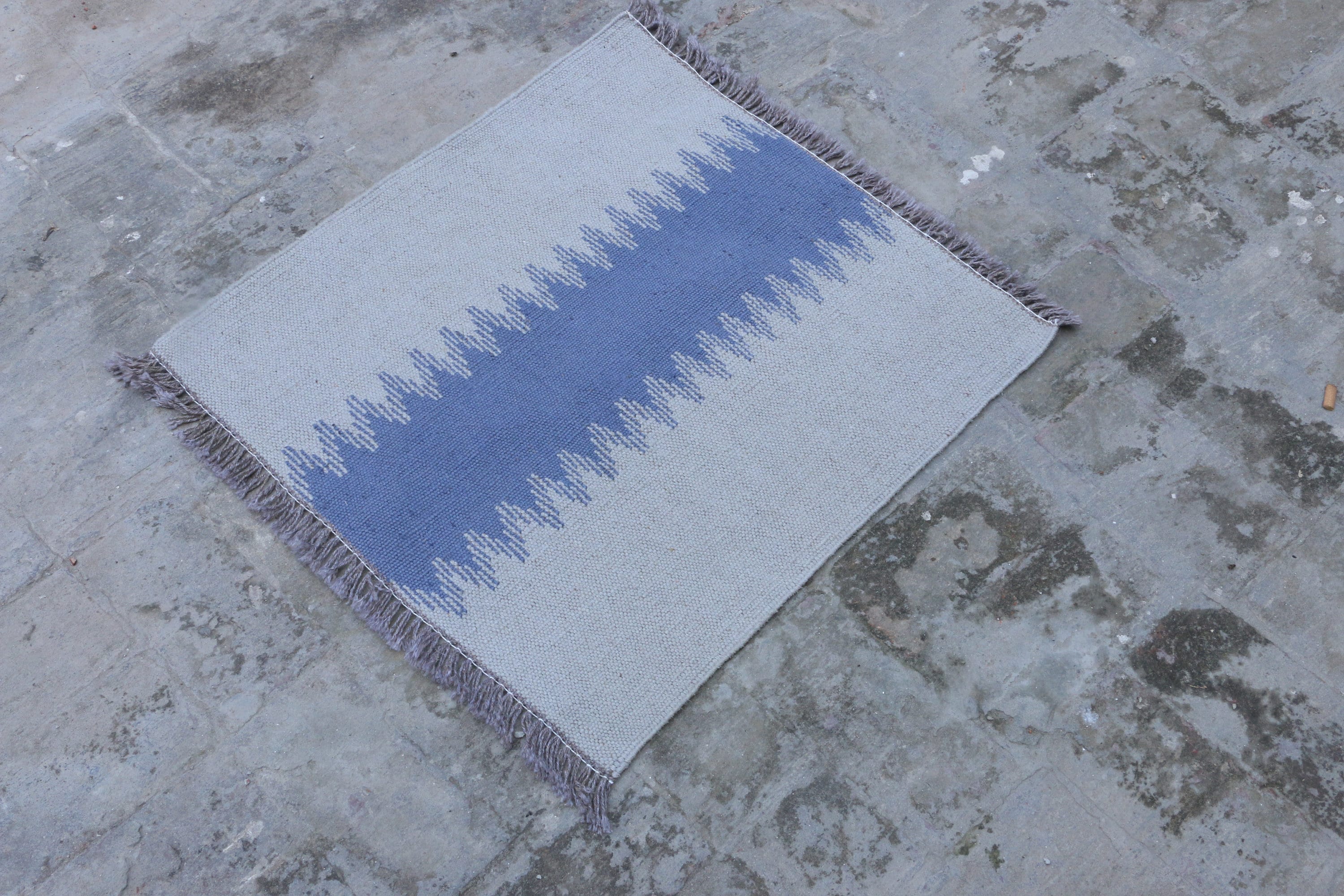 Blue and Grey Rug, Area Rug, Living Room Rug, Bedroom Rug, Dhurrie Rug ...