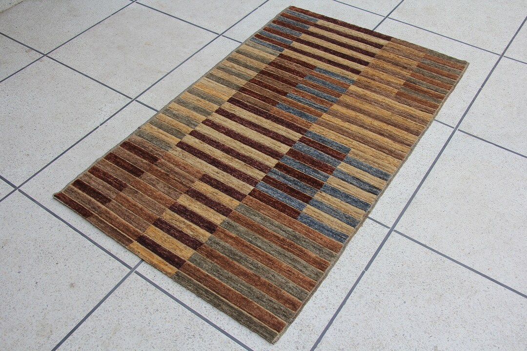 Multi Color Striped Rug, Rust and Brown Area Rug, 5x8 Bedroom Rug, Hand ...