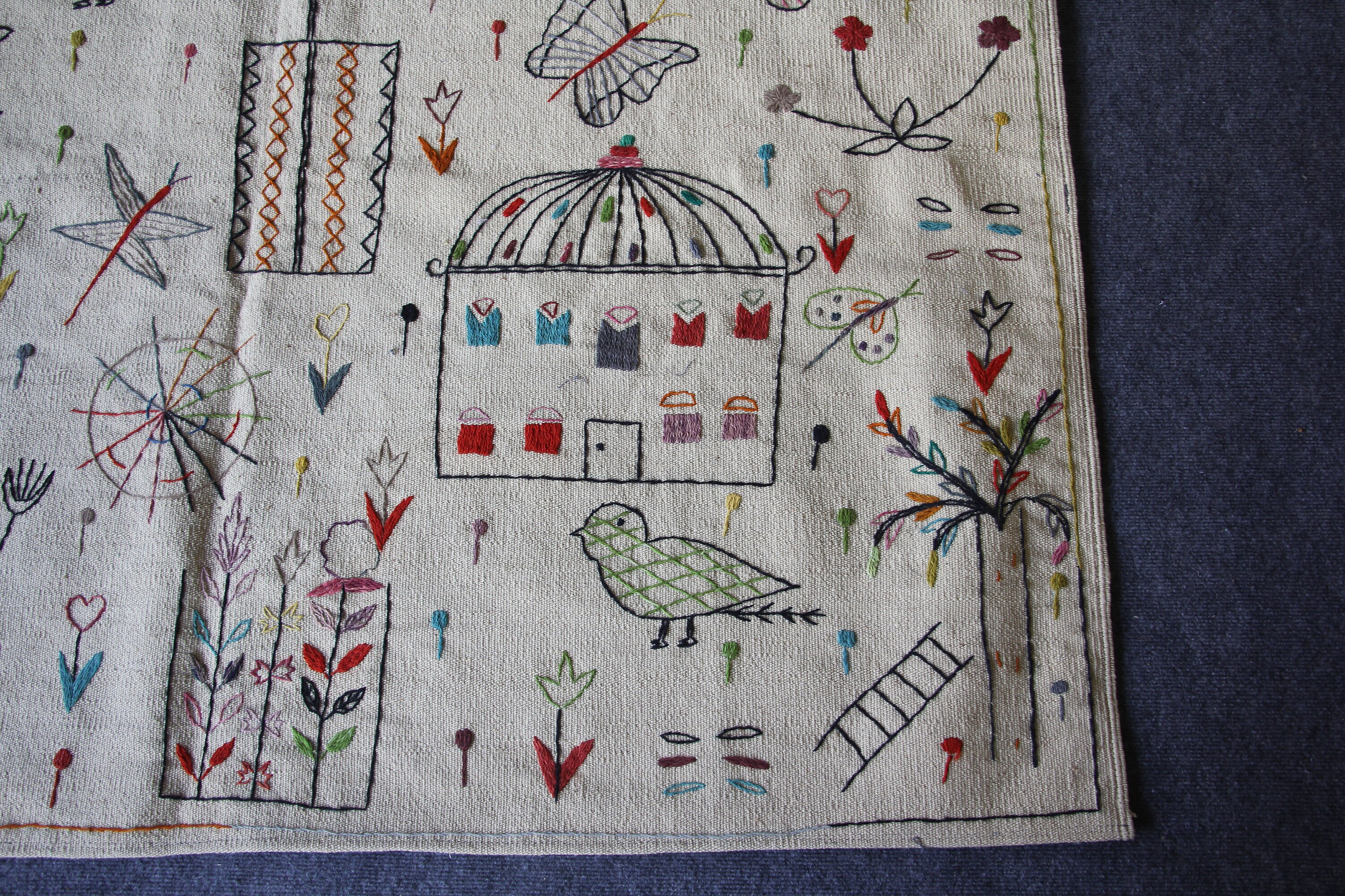 Pictorial Rug, Embroidered Rug, Hooked Rug, 8x10 Area Rug, 9x12 Rug ...