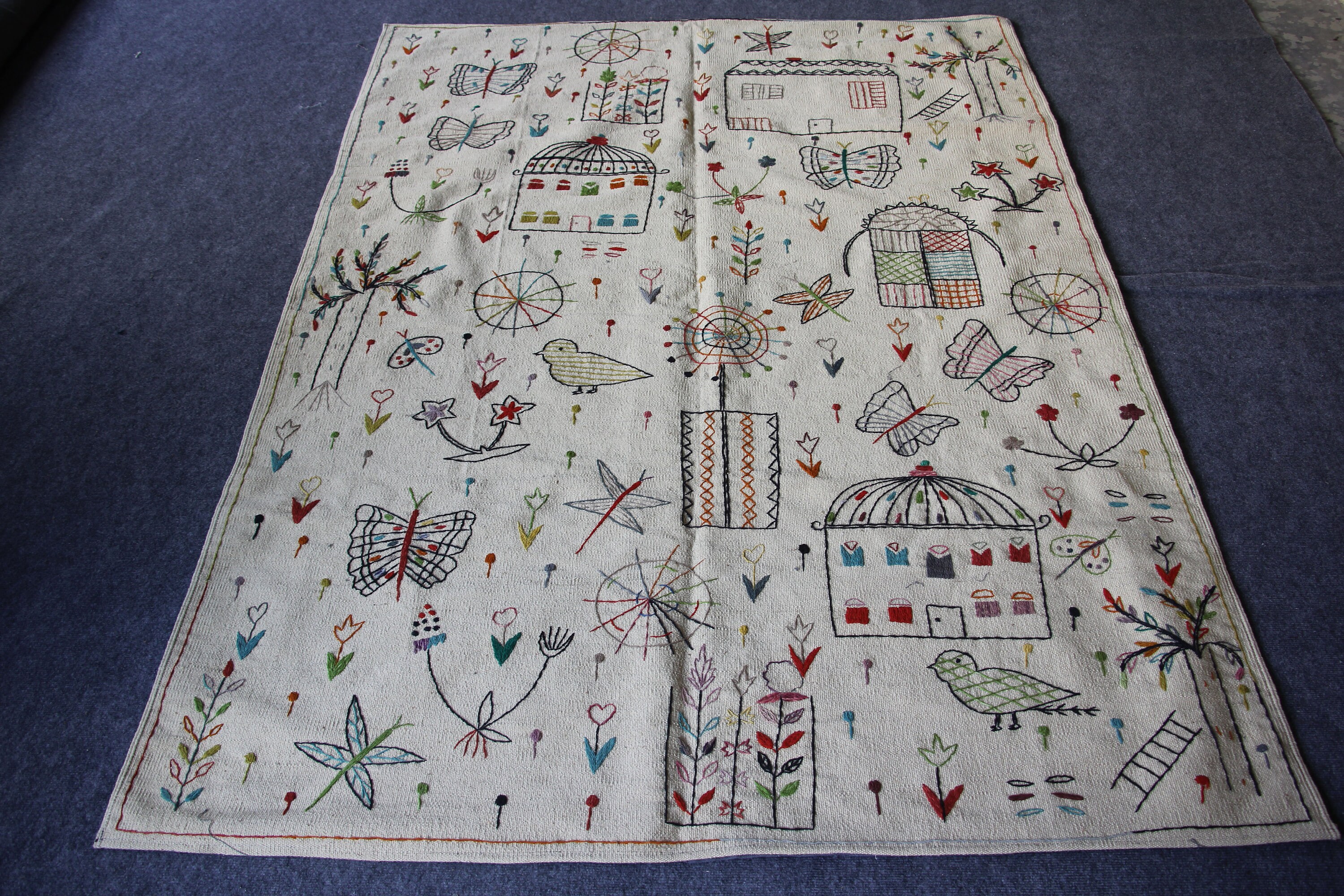 Pictorial Rug, Embroidered Rug, Hooked Rug, 8x10 Area Rug, 9x12 Rug ...