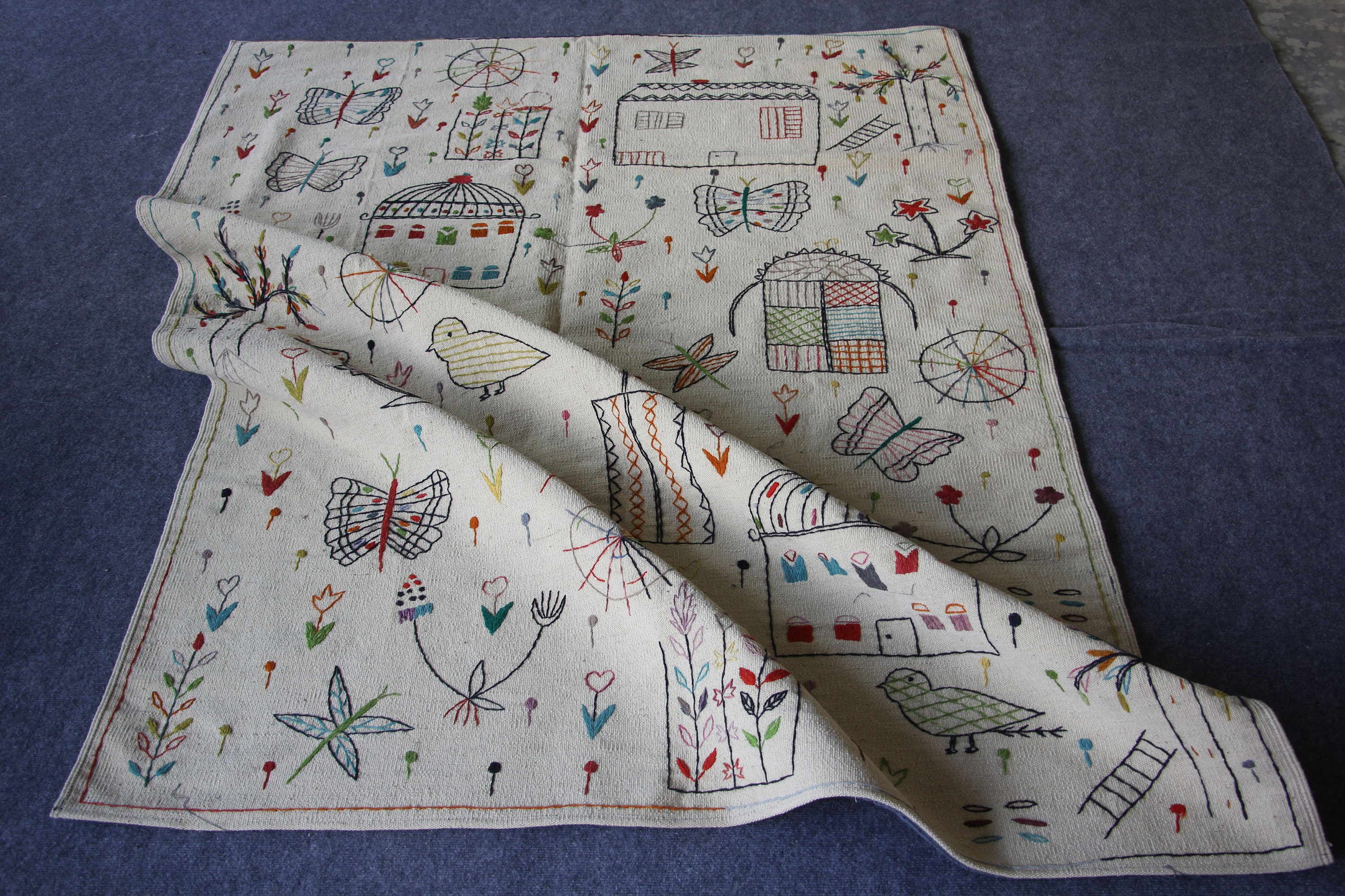 Pictorial Rug, Embroidered Rug, Hooked Rug, 8x10 Area Rug, 9x12 Rug ...