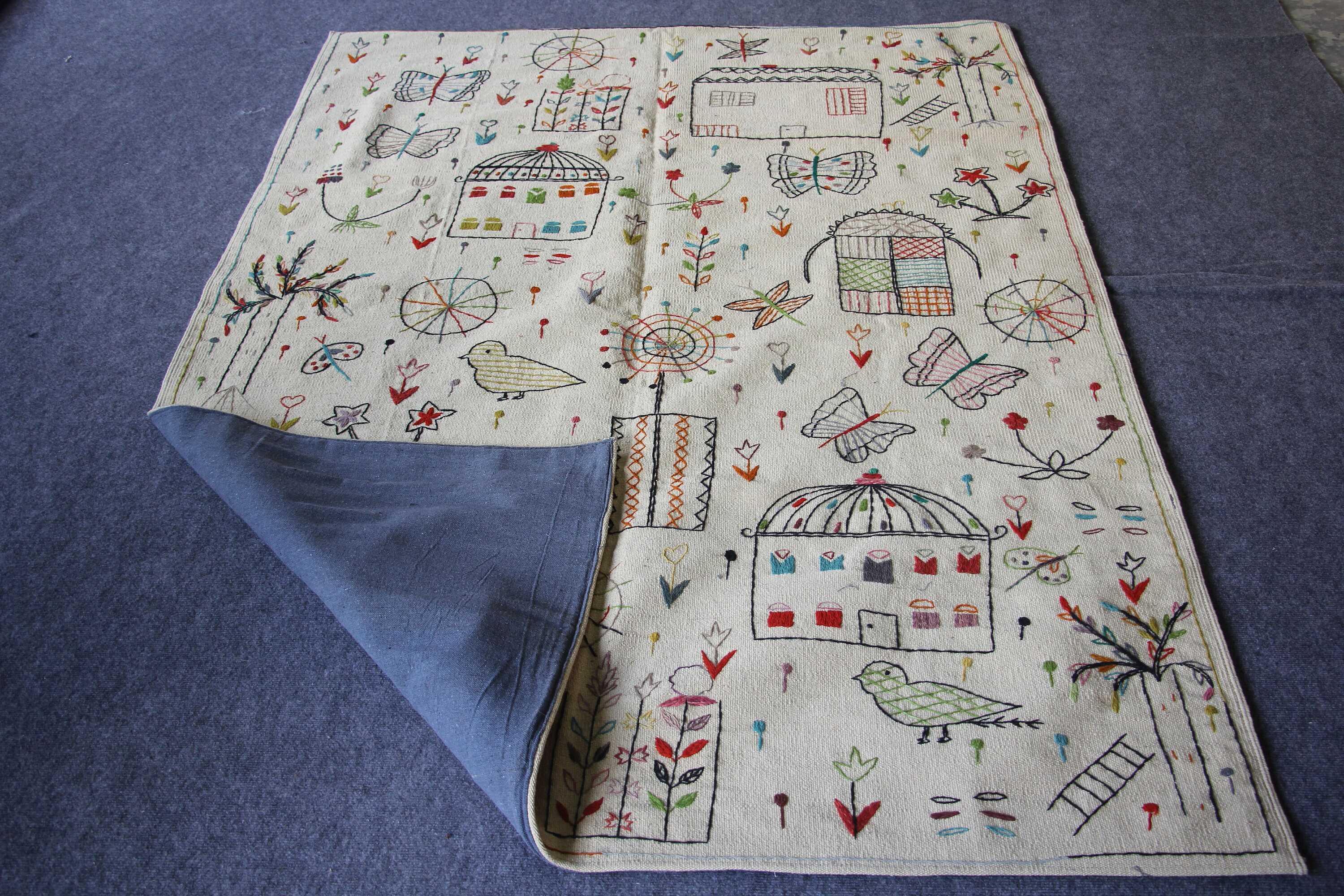 Pictorial Rug, Embroidered Rug, Hooked Rug, 8x10 Area Rug, 9x12 Rug ...