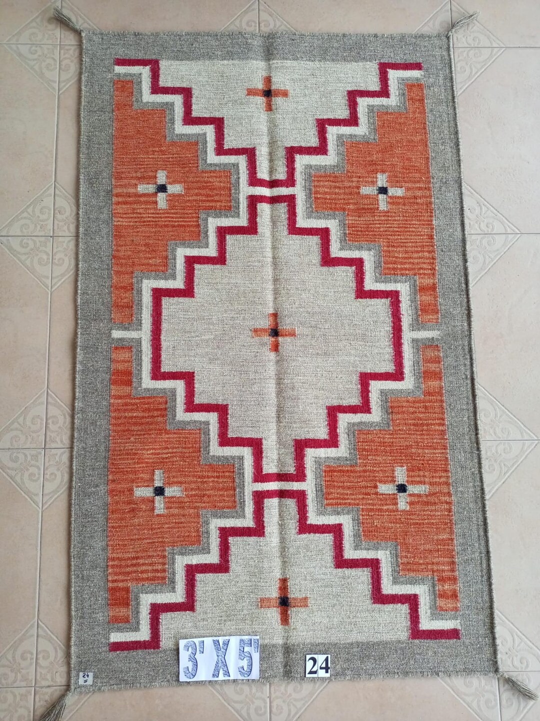 Orange Navajo Rug, Red Navajo Rug, Custom Rug, Made to Measure Rug ...