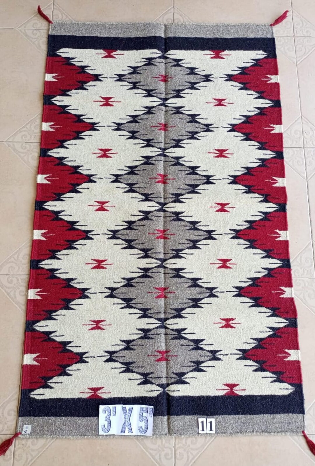 Grey and Red Navajo Rug, Beige and Red Navajo Bedroom Rug, Custom Rug ...