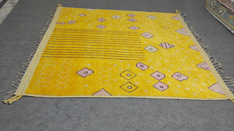 Mustard Moroccan Wool Rug: High Pile Rug, Designer Area Rug, Home ...