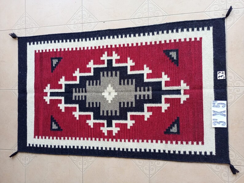 Red and Black Navajo Rug, Navajo Bedroom Rug, Made to Measure Rug ...