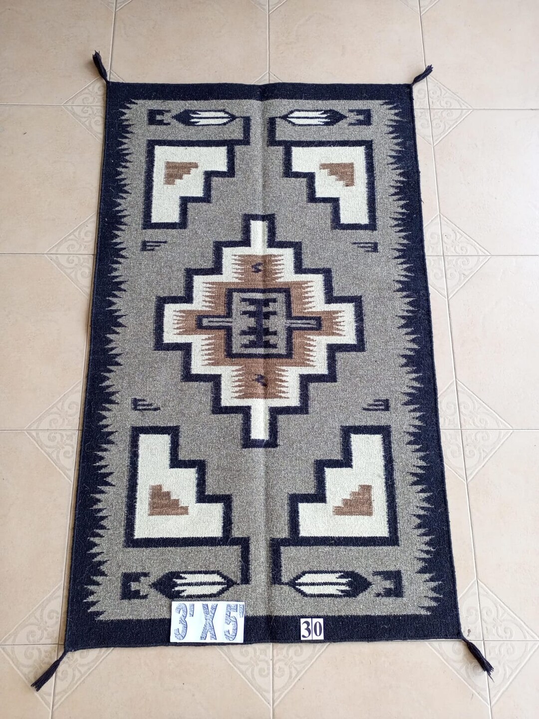 Grey and Black Navajo Rug, Brown Navajo Bedroom Rug, Custom Rug, Living ...