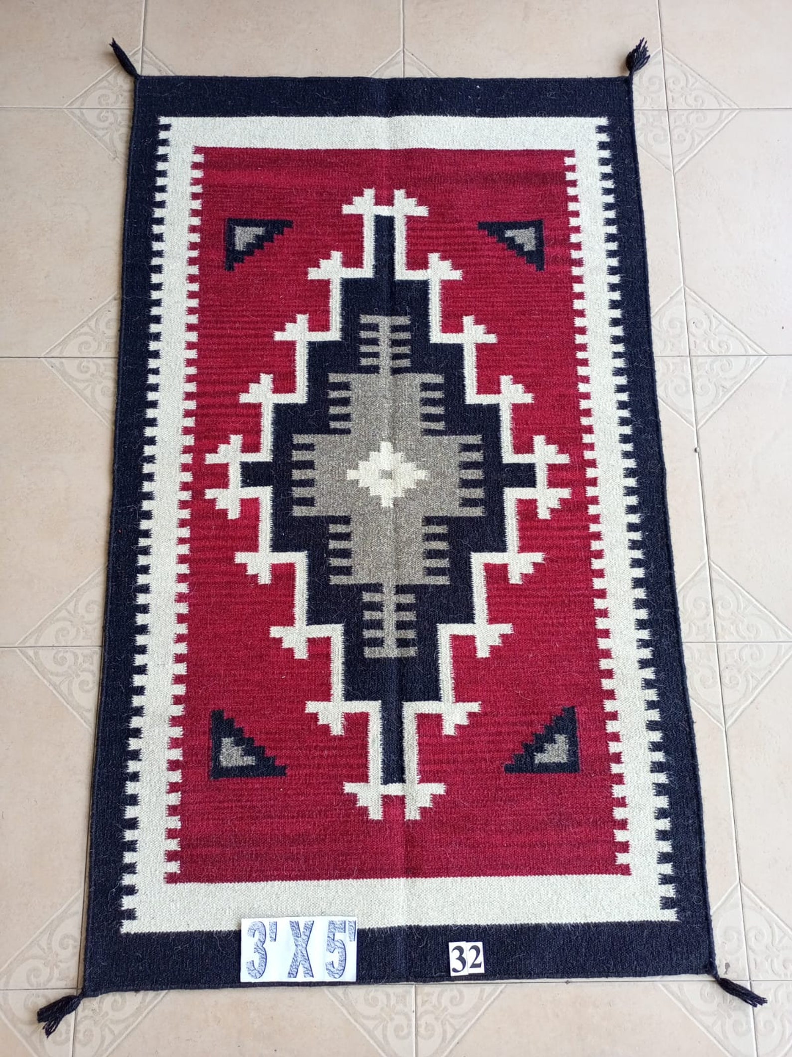 Red and Black Navajo Rug, Navajo Bedroom Rug, Made to Measure Rug ...