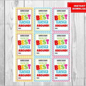 Hands Down Best - TEACHER Appreciation School Card Gift Tag Printable ...