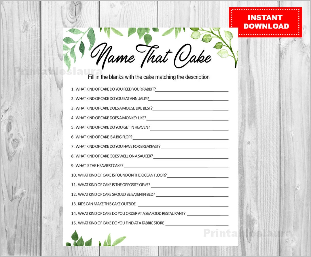 Name That Cake Bridal Shower Game, Printable Games Instant Download ...