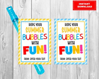 Printable Bubbles Tag End of School Year Favor Tag Summer Vacation ...