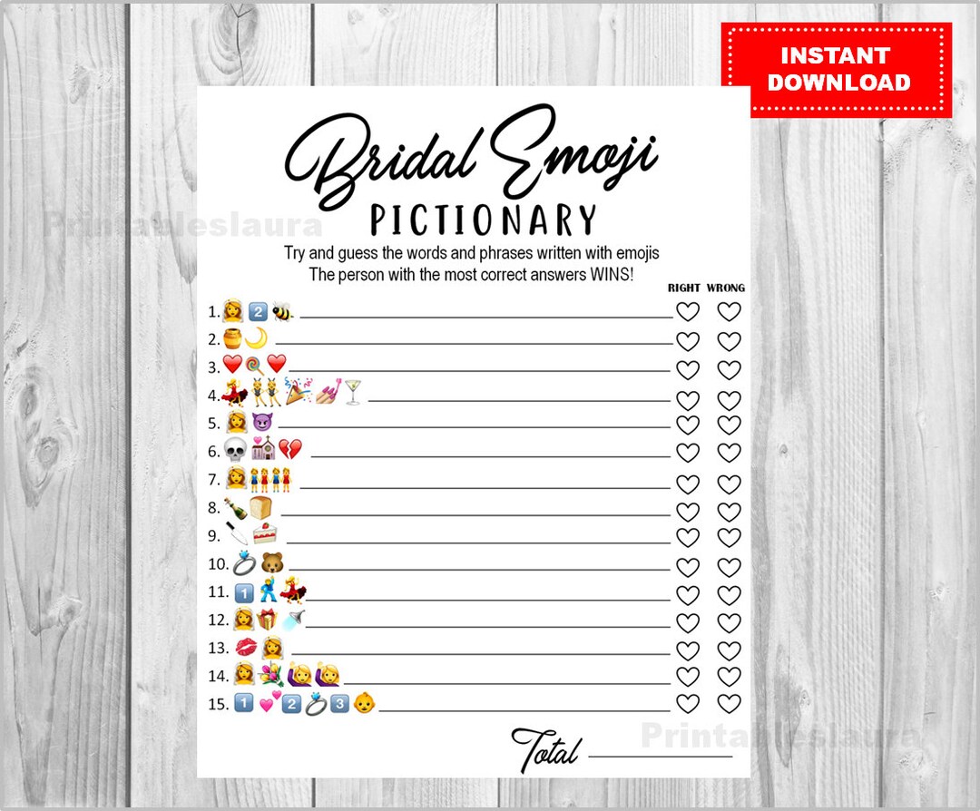 Bridal Shower Game Pictionary, EMOJI Pictionary, Rustic, Instant ...