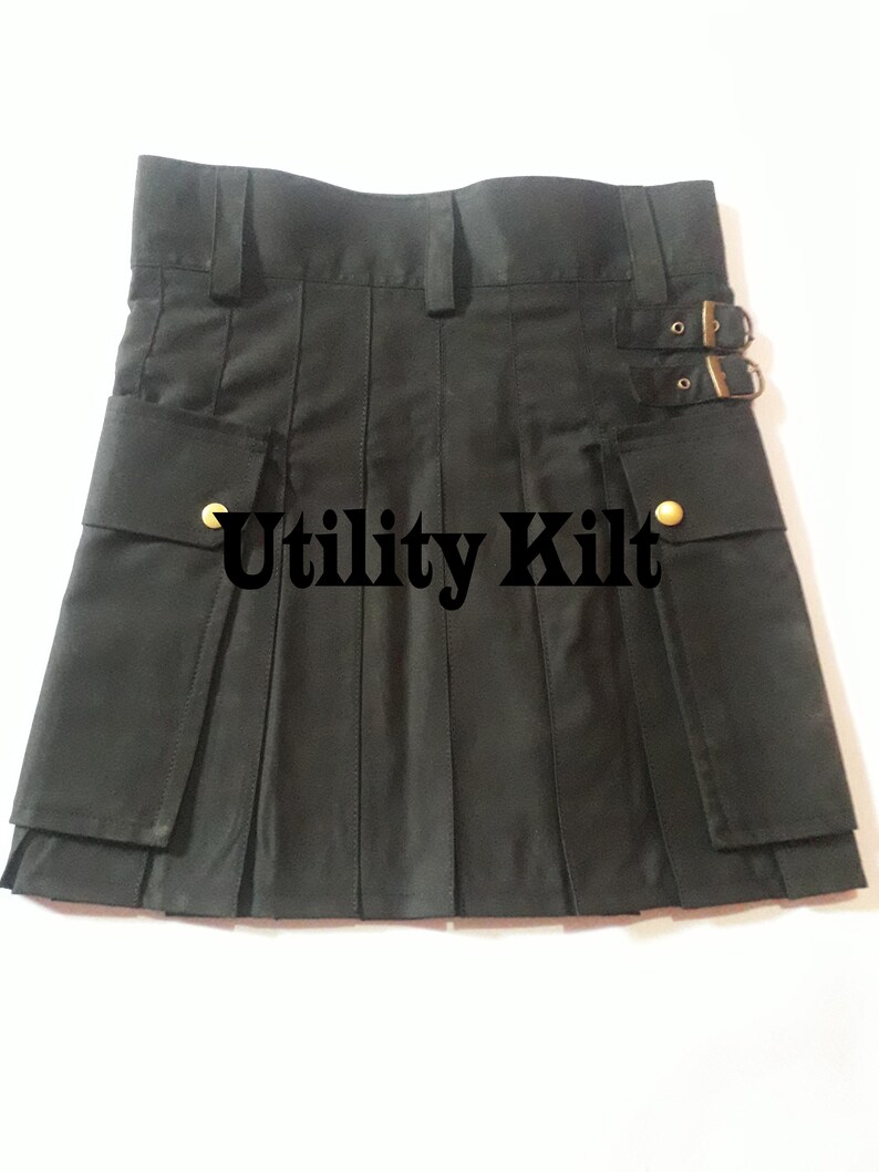 Mens Black Short Utility Kilt 100% Cotton - Etsy