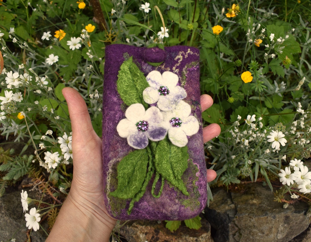 Case for Smartphone or Others in Felted Wool Pouch Felted Wool Flowers ...