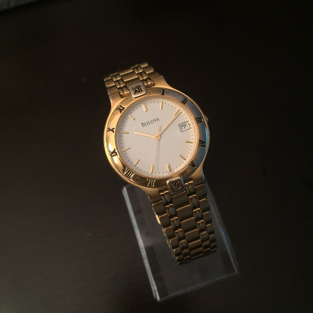 Men's Bulova White Dial Gold Tone Watch - Etsy