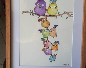 Birds Family Drawing - Etsy