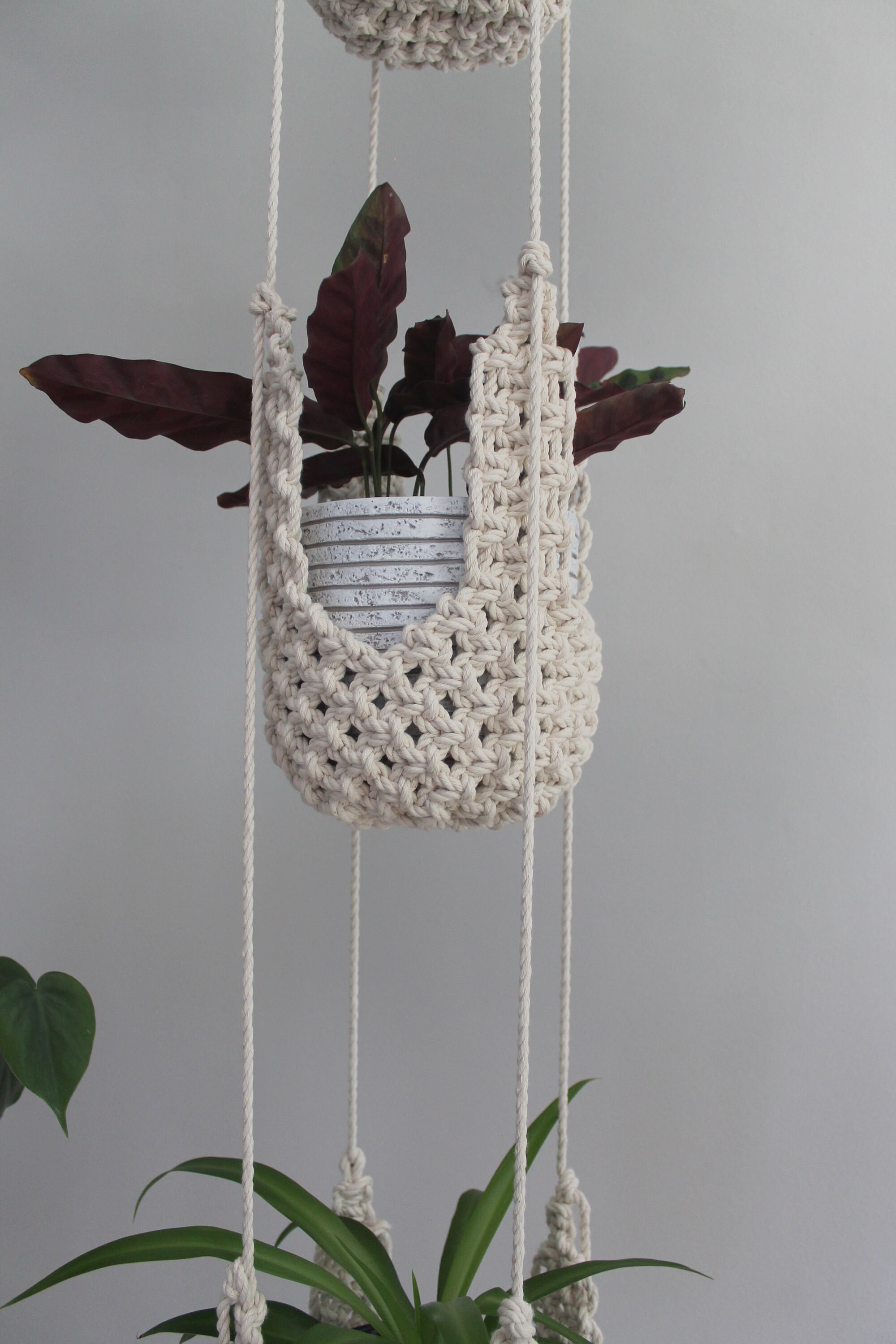 Macrame Pattern Hanging Baskets Plant Hanger Gypsy DIY Learn - Etsy