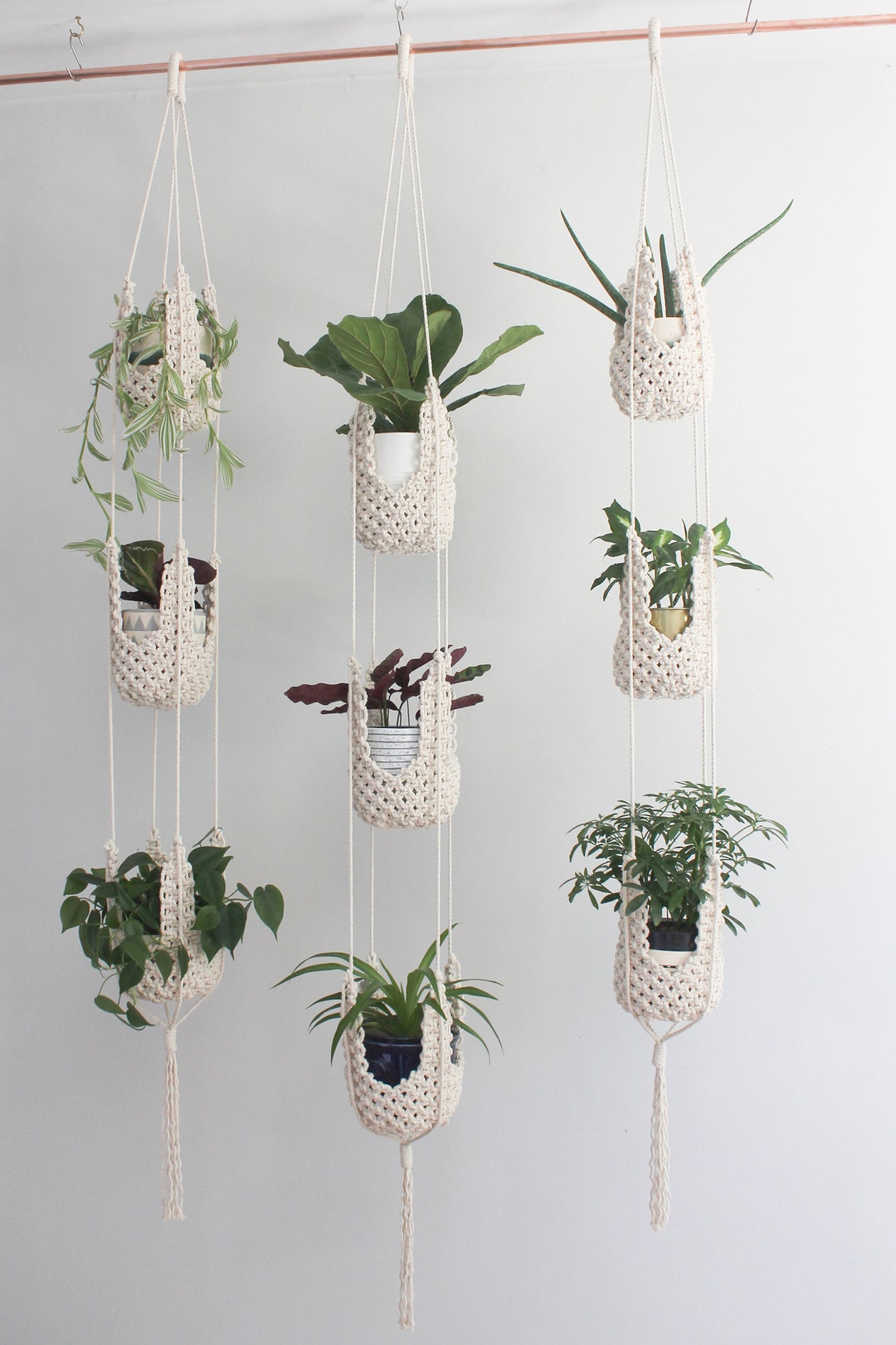 Macrame Pattern Hanging Baskets Plant Hanger Gypsy DIY Learn - Etsy
