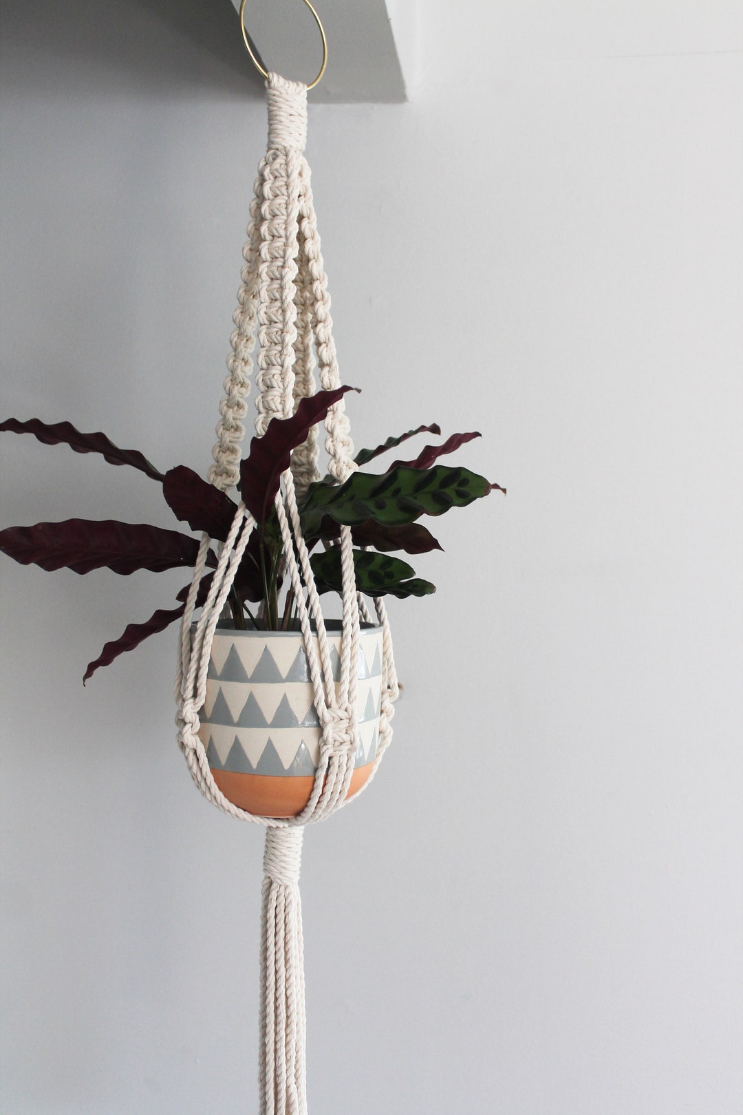 Macrame Pattern Plant Hanger Ella DIY Pot Holder Learn How - Etsy