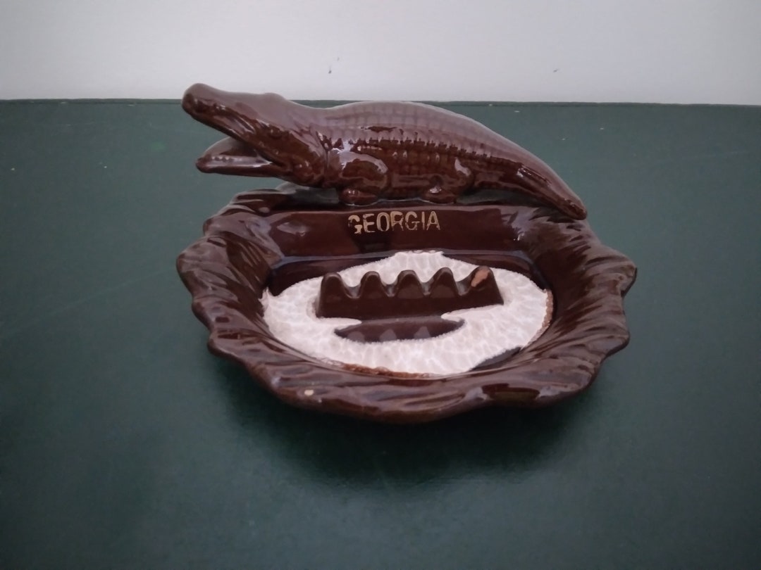 Vtg. Brown Ashtray With an Alligator From Georgia - Etsy