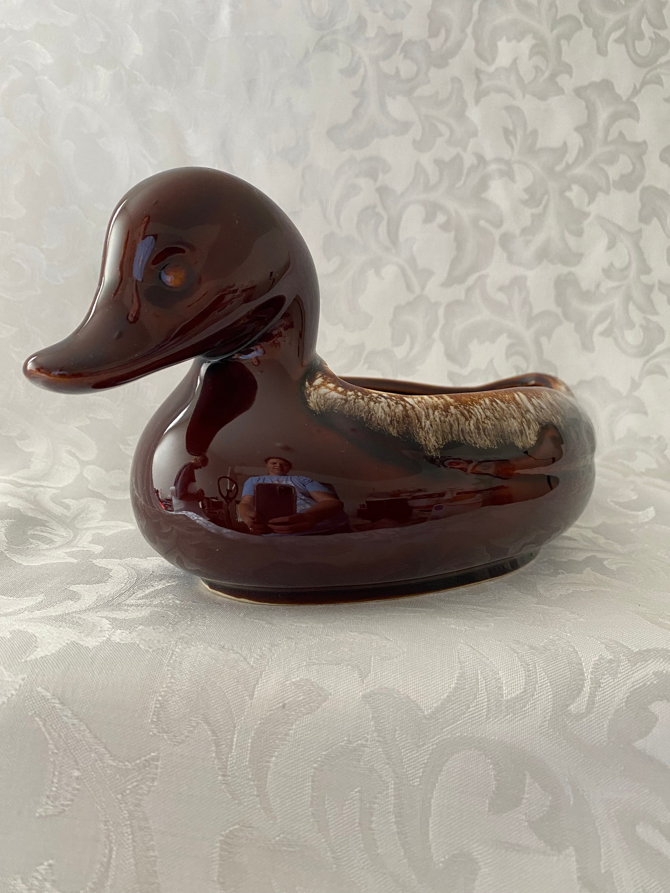 Vintage Brown USA Crock Duck Planter - Etsy