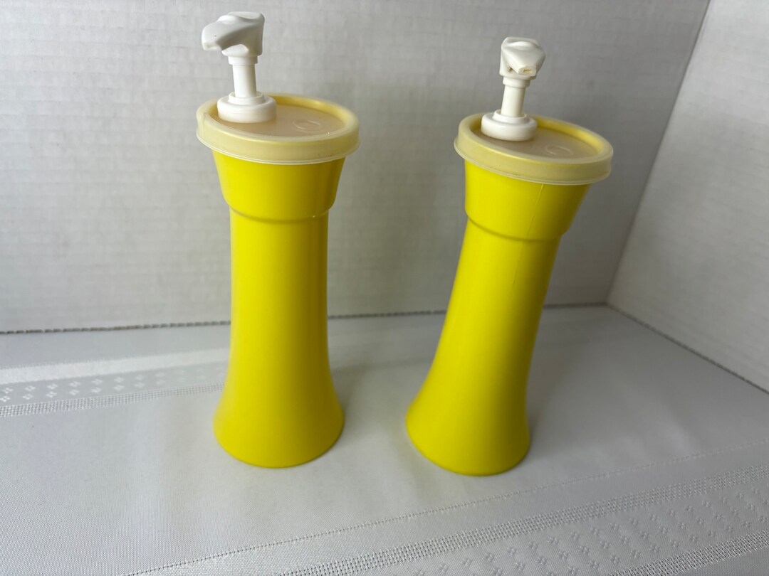 Vtg. Yellow Set of 2 Tupperware Condiment Dispensers Retro or Soap ...