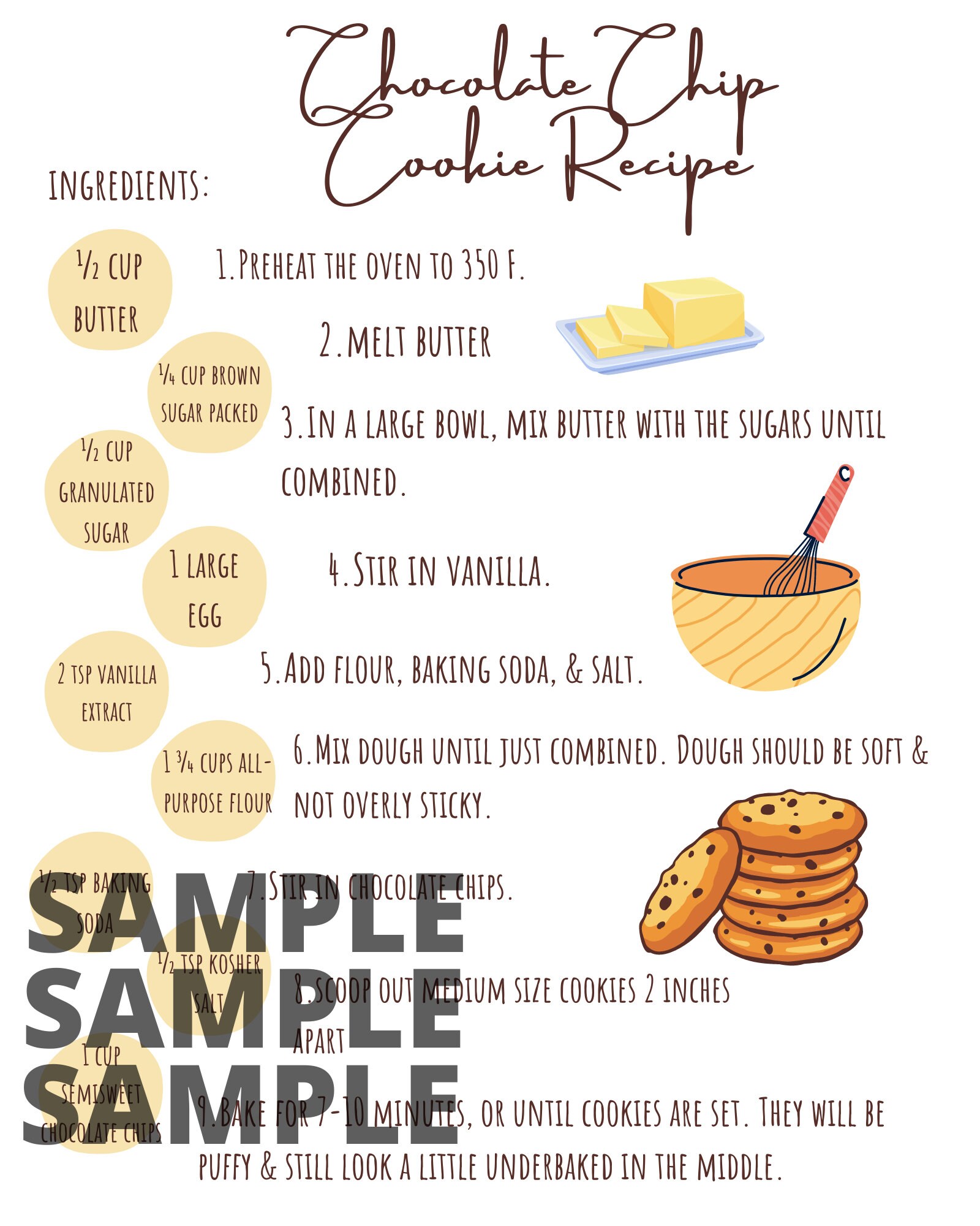 Chocolate Chip Cookie Illustrated Recipe Digital Download - Etsy