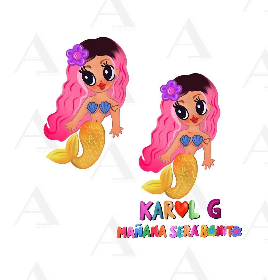 Printable Karol G Mermaid PNG Hand Drawn Sublimation Designs - Etsy Israel