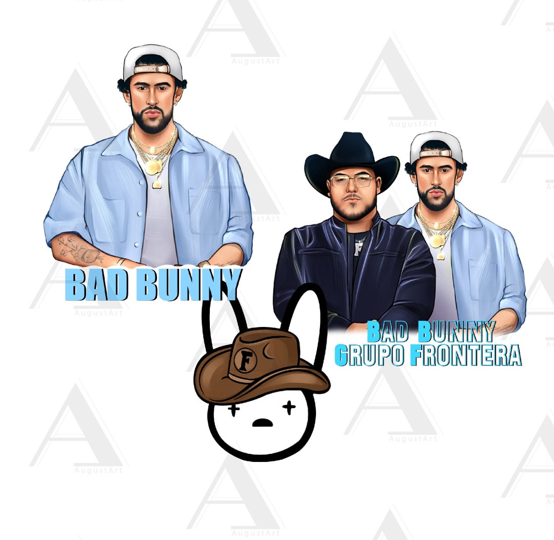 Hand Drawn Set of 3 Grupo Frontera & Bad Bunny, Bunny Logo Png on ...