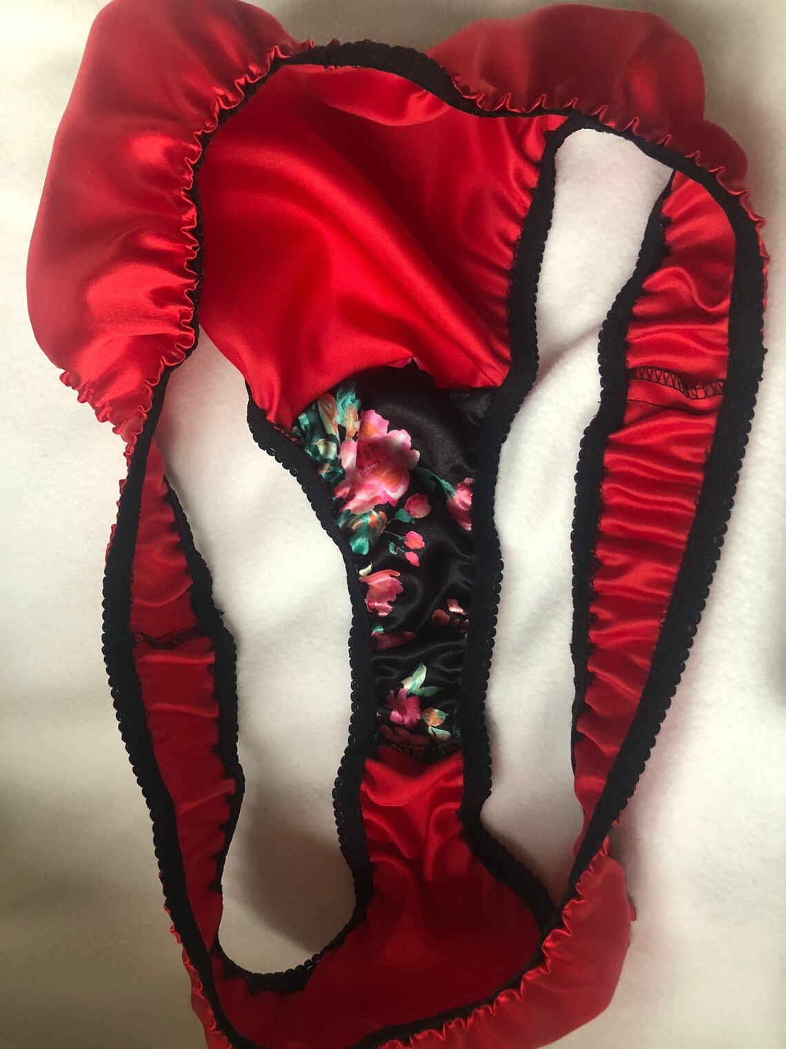 Simple Thong Satin Sissy Panties For Men With A Floral Lined Etsy Uk