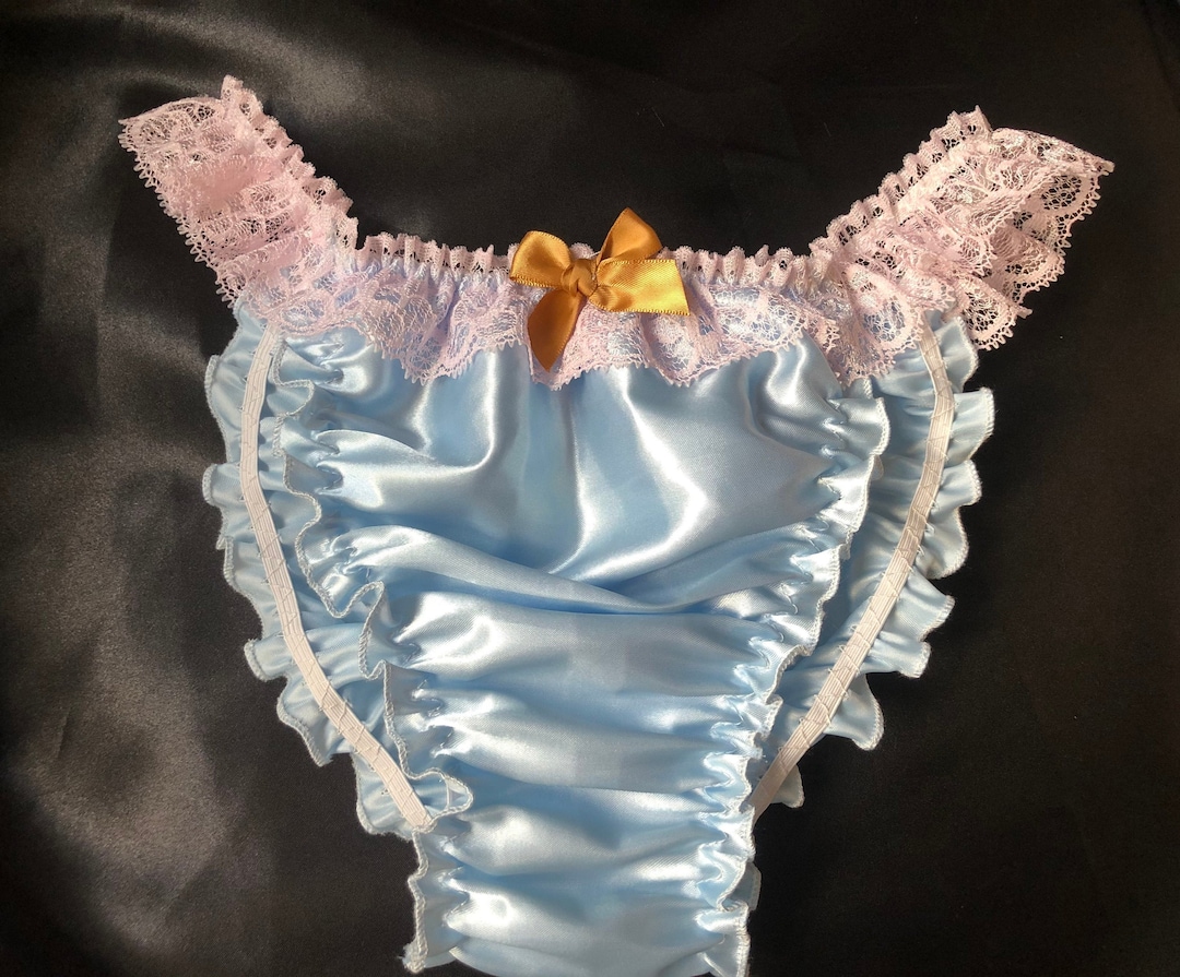 Blue Satin Tanga With Pink Lace and Orange Bow, for Men S- 5XL - Etsy
