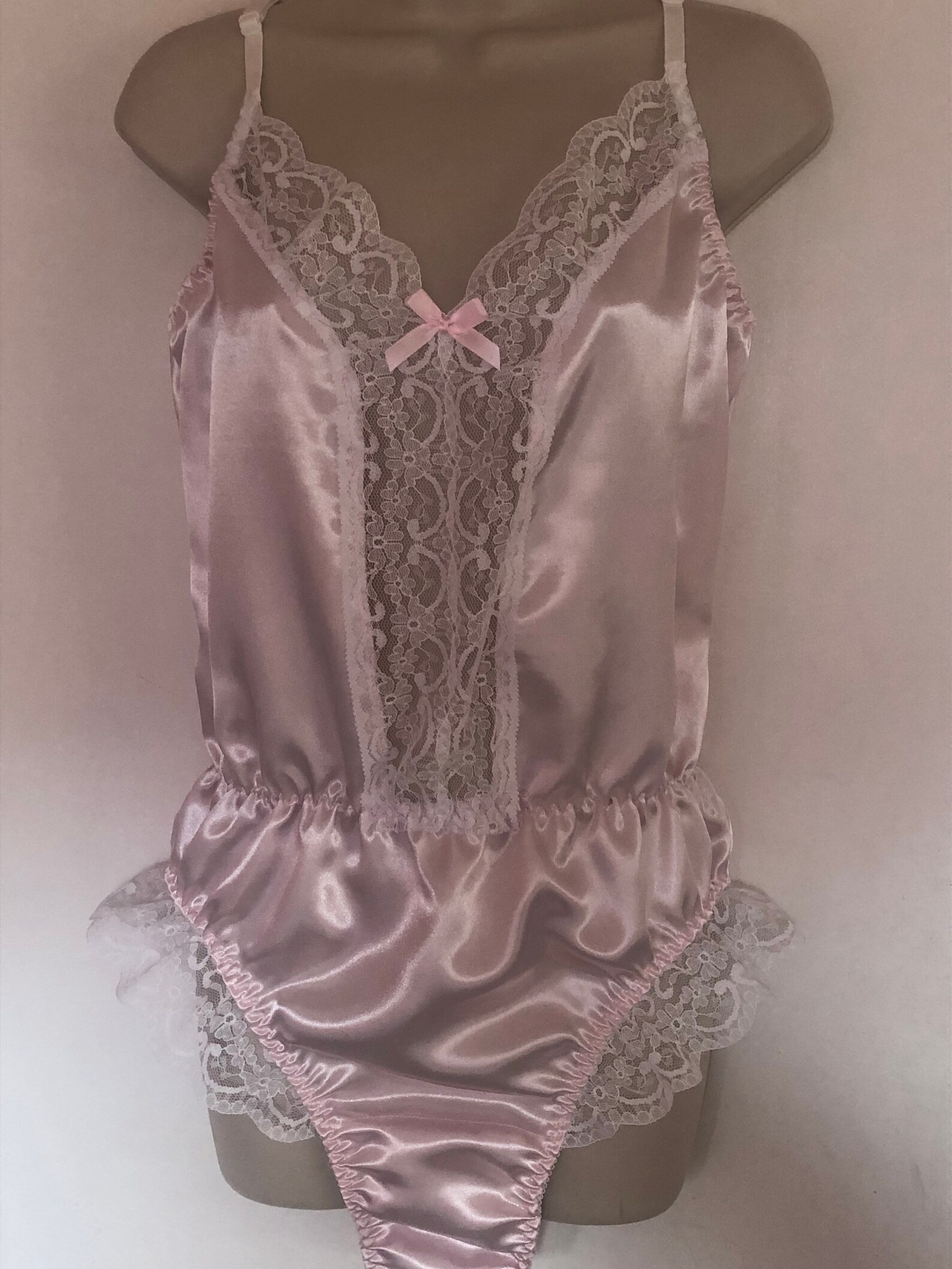 Feminine Pink Satin & Lace Romper/ Teddy Steps in for Men All Sizes ...