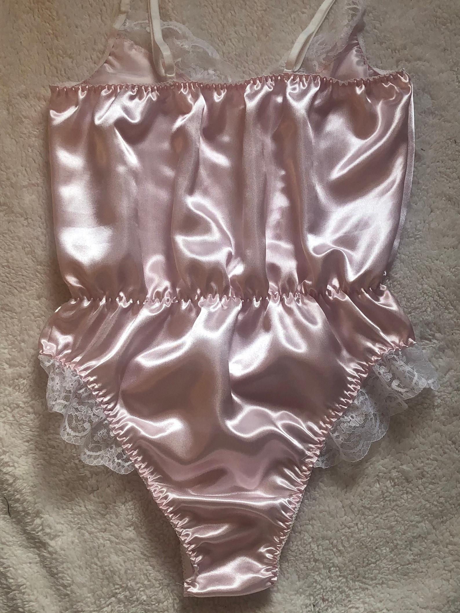 Feminine Pink Satin And Lace Romper Teddy Steps In For Men All Etsy