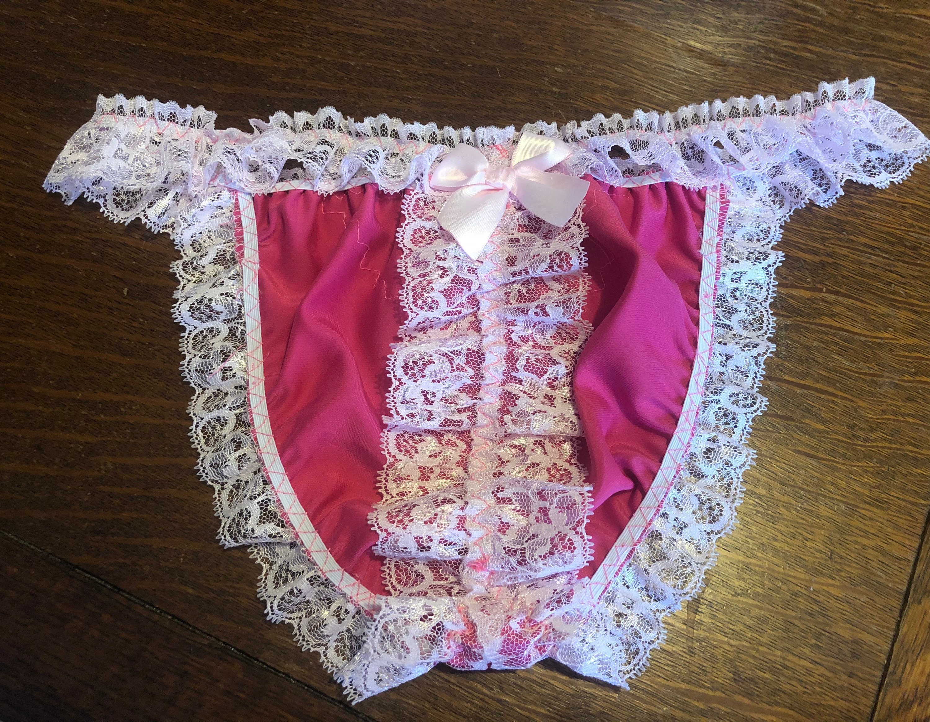 Frilly Bright Pink Sissy Satin Panties G String Thong With Etsy