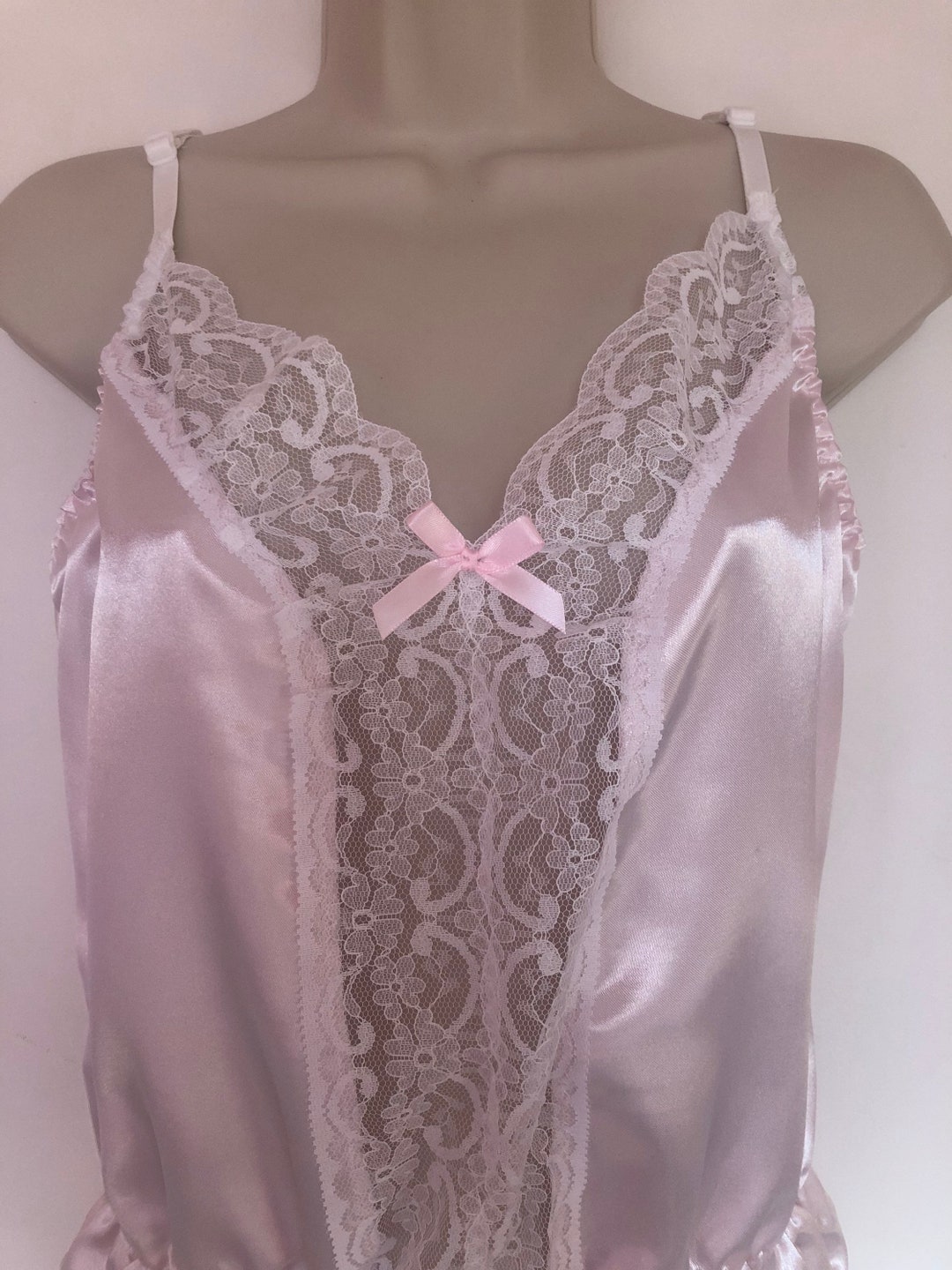 Feminine Pink Satin And Lace Romper Teddy Steps In For Men All Sizes Available Etsy