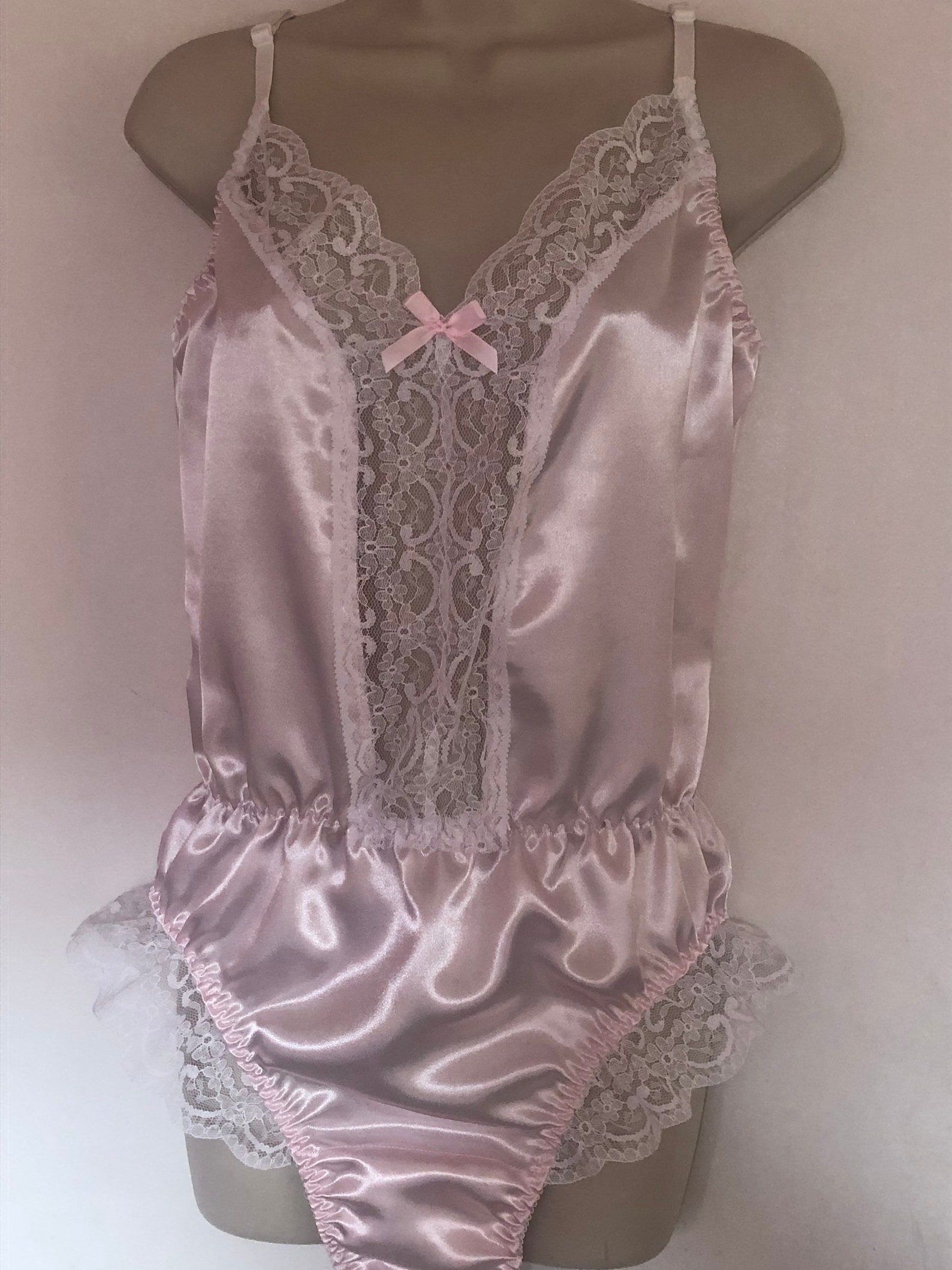Feminine Pink Satin & Lace Romper/ Teddy Steps in for Men All Sizes ...