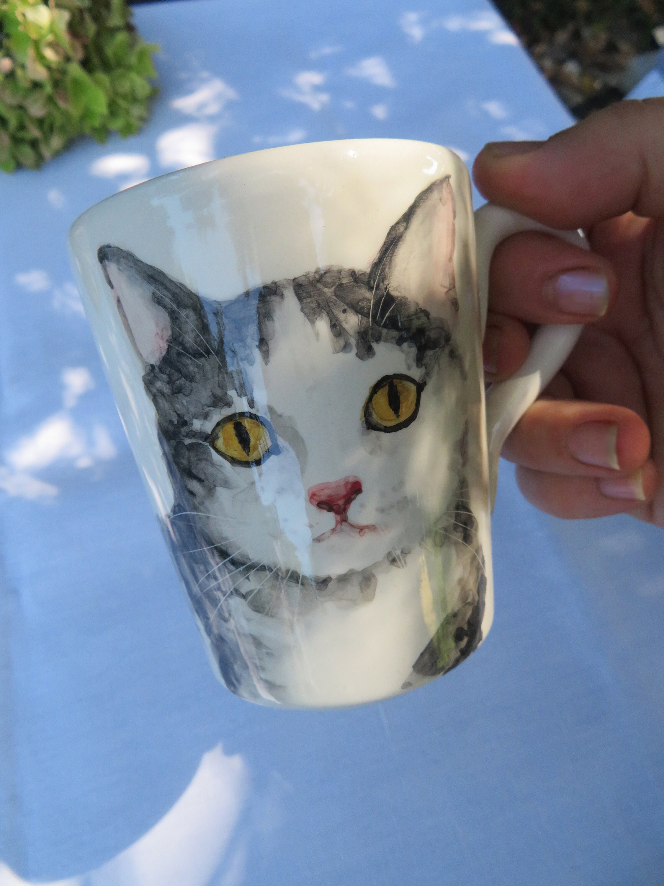 Custom Cat Ceramic Mug, Hand Paint Cat Pottery Cup, OOAK Italy Pet Art ...