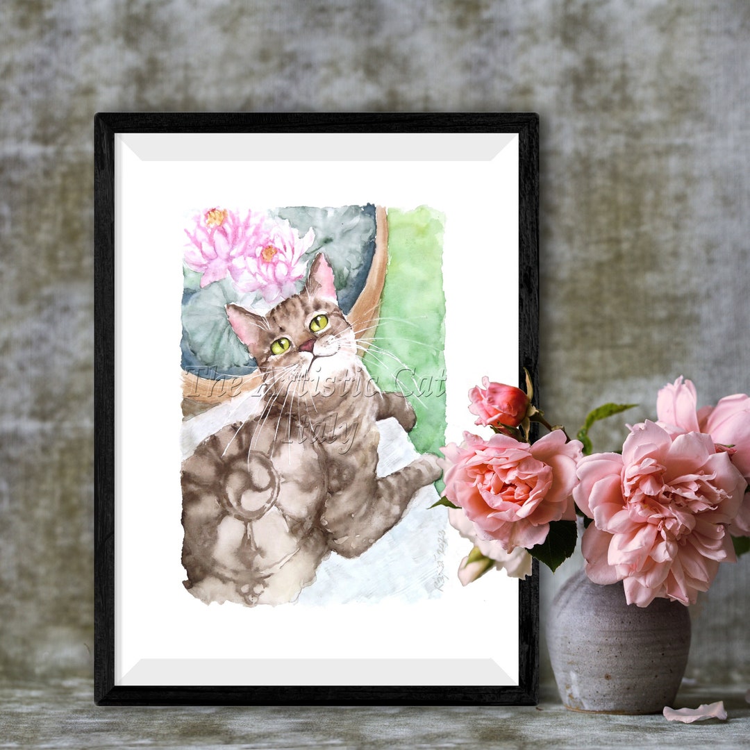 Original Cat Print, Esoteric Cat Artwork, Kitty Watercolor, Dharma Cat ...