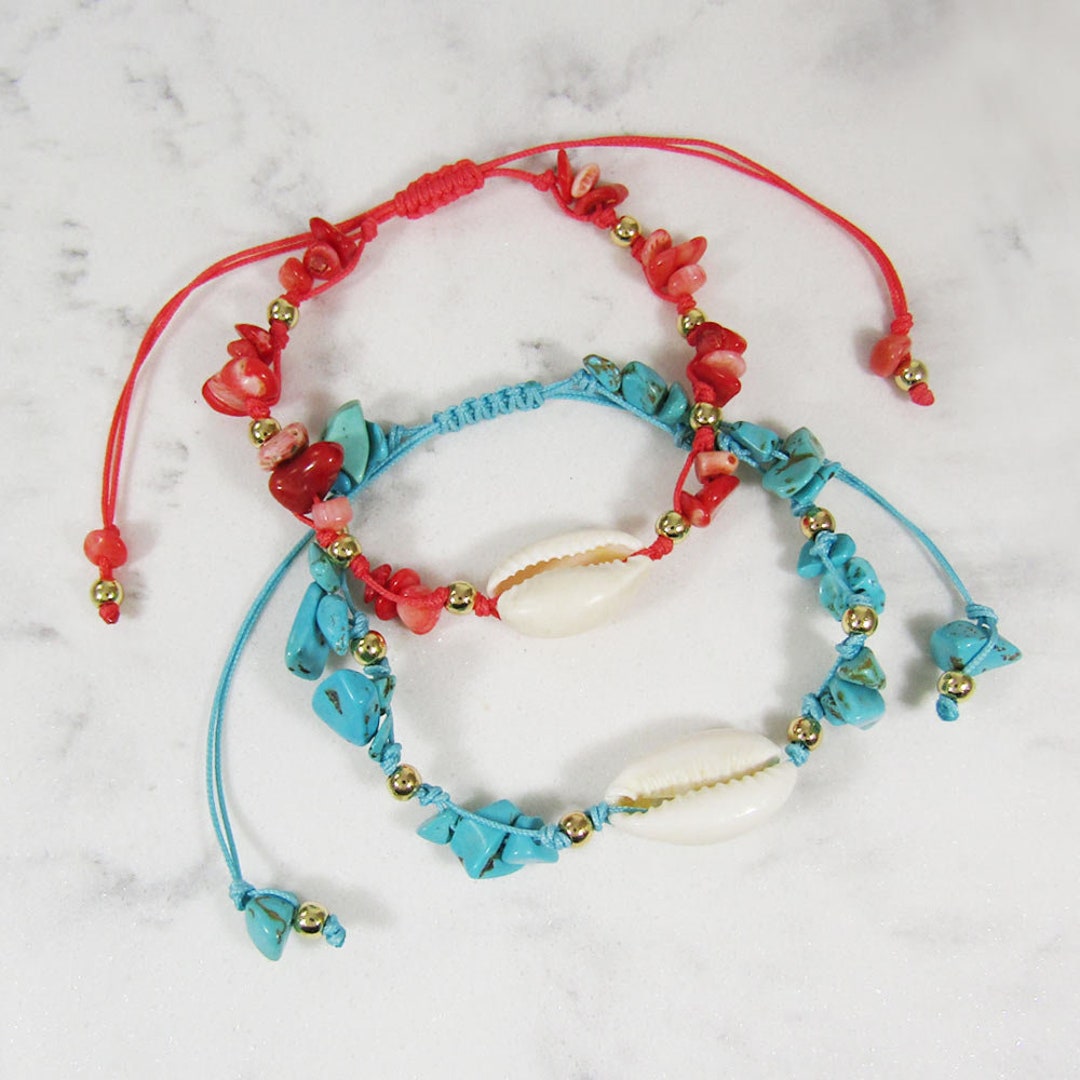 Puka Shell Chip Stone Beads Braided Bracelet - Etsy
