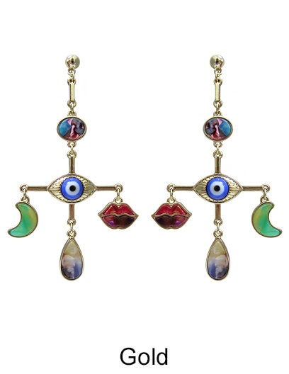 Evil Eye Multi Color Stone Cross Drop Dangle Post Earrings - Etsy