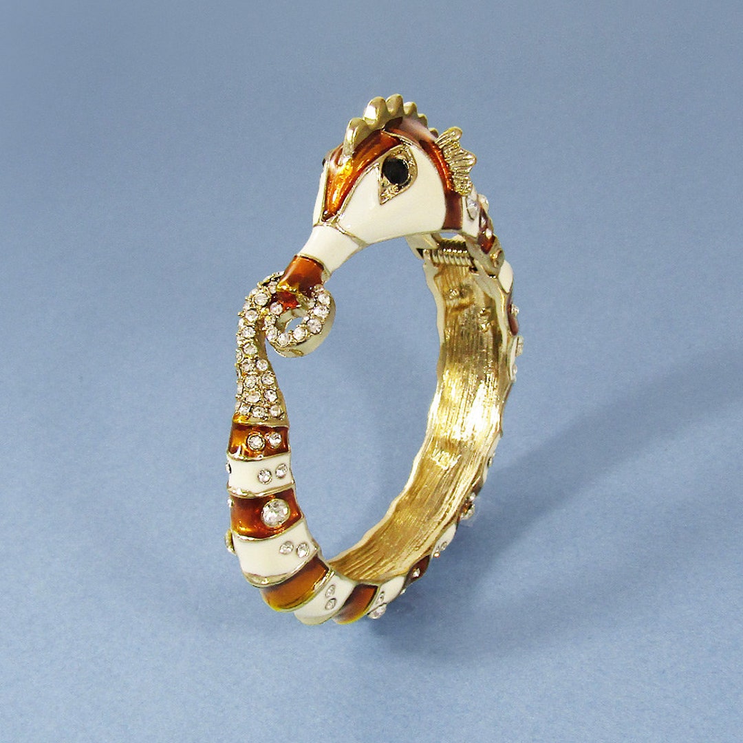 Seahorse Enamel Stone Hinge Bangle Bracelet - Etsy