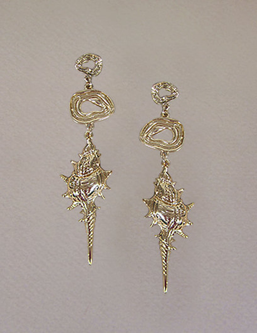 Abstract Metal Conch Shell Dangle Drop Post Earrings - Etsy