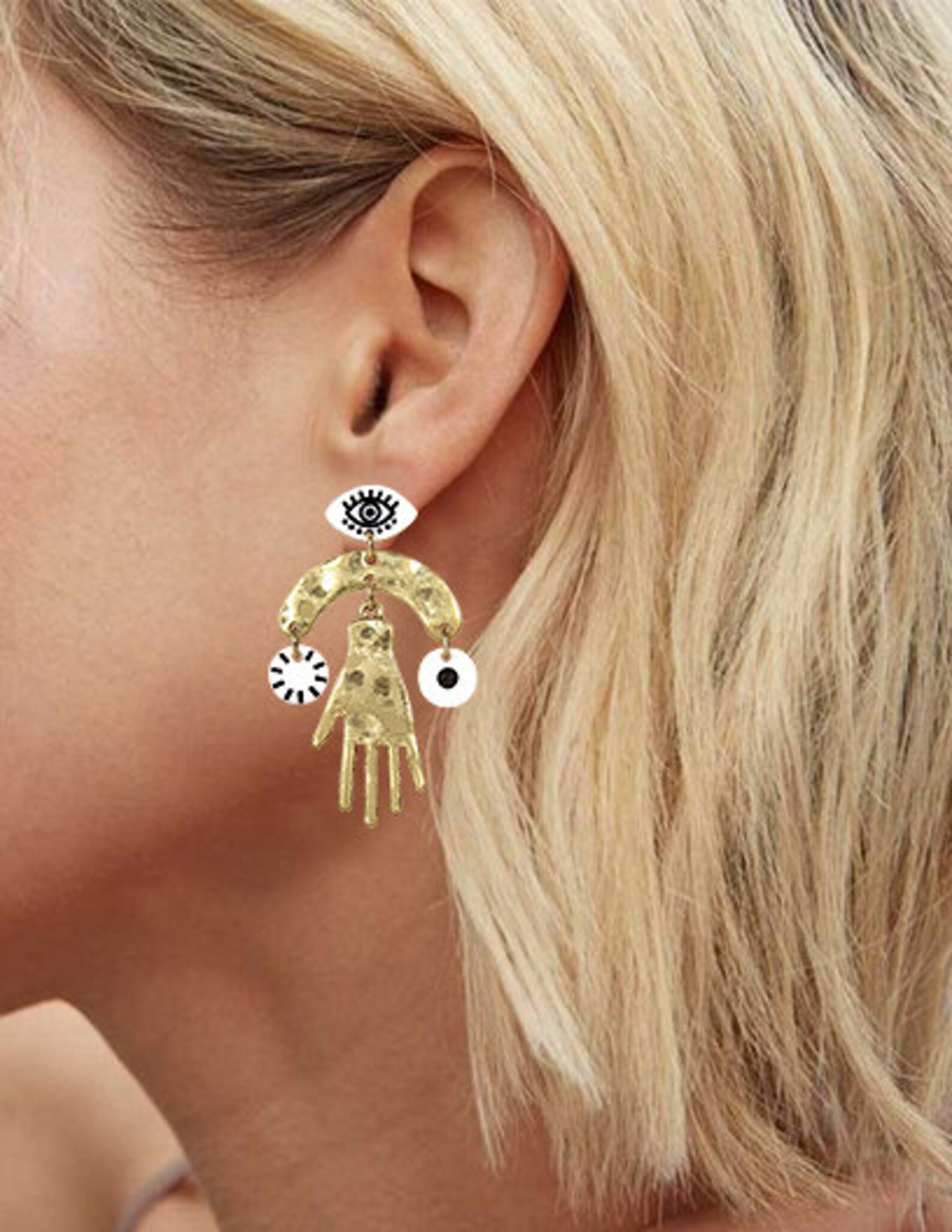 Evil Eye Earrings, Hammered Hand Earrings, Acetate Laser Cut Earring ...