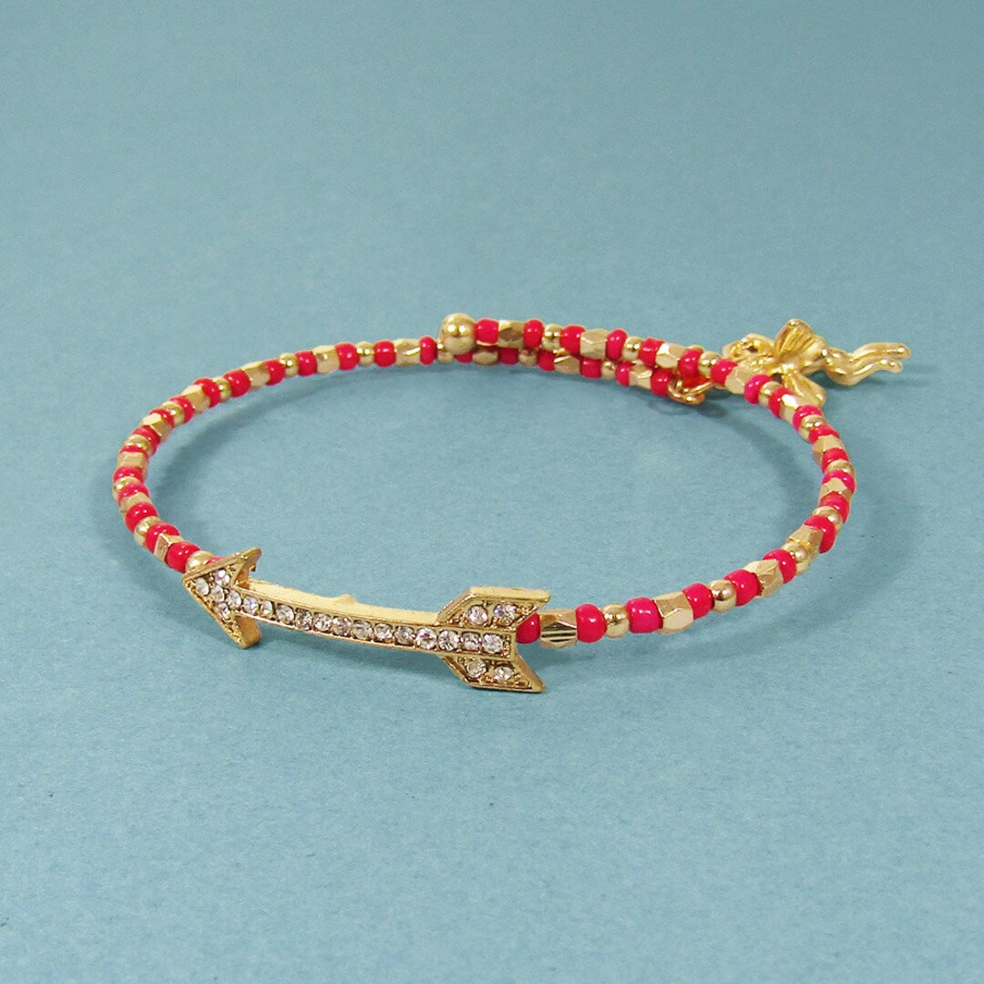 Stoned Arrow and Cupid Ball Beads Braided Wire Stretchable Bracelet - Etsy