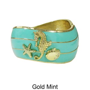 Starfish Seahorse Seashell Enamel Hinge Bangle Cuff Bracelet - Etsy