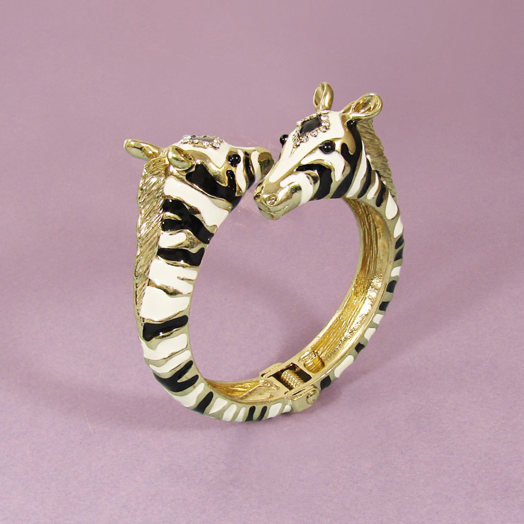 Two Head Zebra Enamel Stone Hinge Bangle Bracelet - Etsy