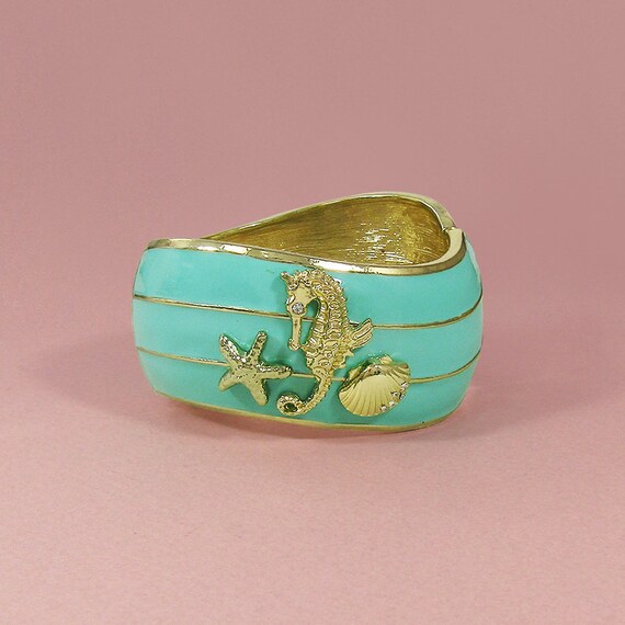 Starfish Seahorse Seashell Enamel Hinge Bangle Cuff Bracelet | Etsy