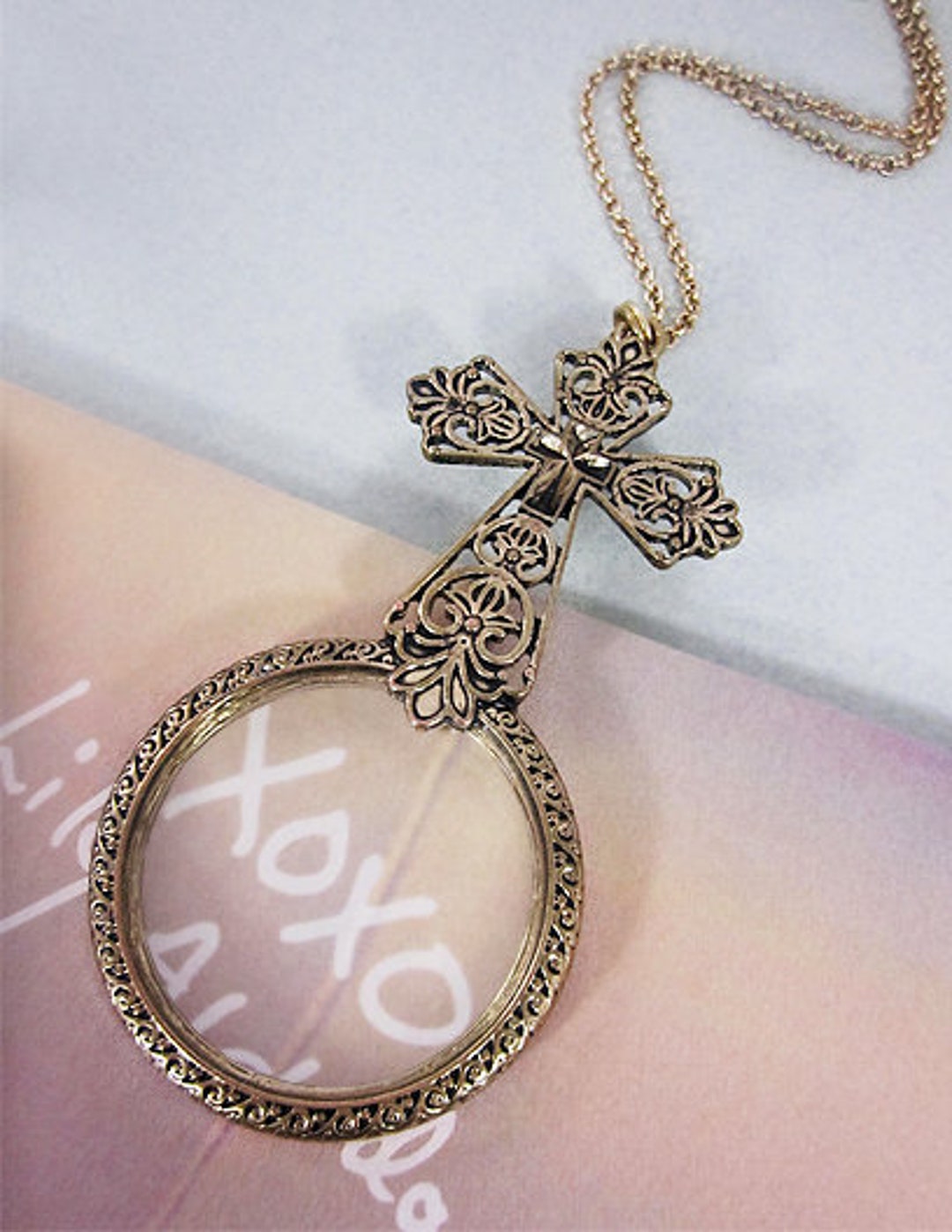 Cross 6 Times Magnifier Magnifying Glass Pendant Necklace, 30" Plus 3 ...