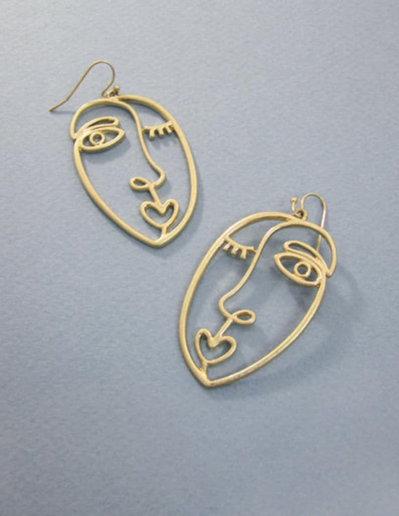 Picasso Face Design Drop Dangle Hook Earrings - Etsy