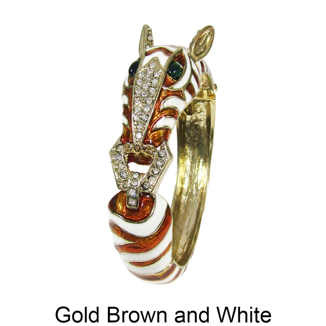 Stoned Enamel Zebra Hinge Bangle Cuff Bracelet - Etsy